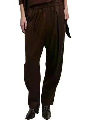 CORTANA Elasticated-waist Pleated Trousers - Brown