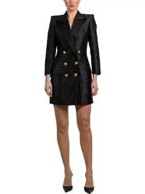 Balmain Button Textured Mini Dress - Black