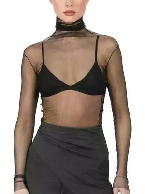CORTANA Tulle Turtleneck Top - Black