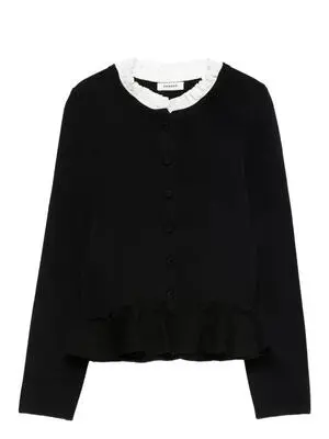 Sandro Ruffled Cardigan With Detachable Collar - Black