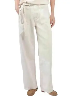 LE JEAN Tie-Waist Patch-Pocket Wide Leg Jeans