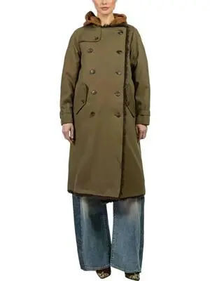 R13 Reversible Hooded Trench Coat - Green