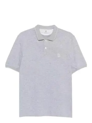 Brunello Cucinelli Piped Logo-embroidered Polo Shirt - Grey