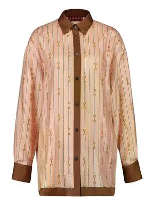 Gucci Horsebit Striped Silk Shirt - Pink