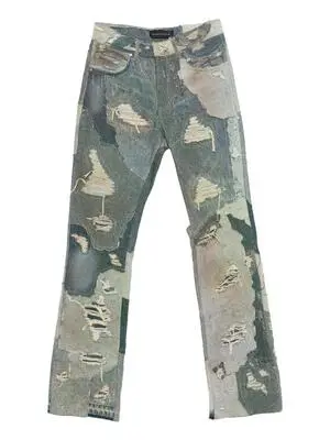 WHO DECIDES WAR BY EV BRAVADO Distressed Patchwork Jeans - Blue