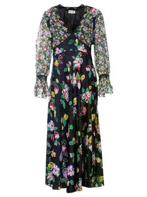 Rixo Arlena Floral Midi Dress - Black