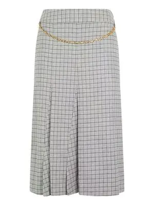 Malo Plaid Pleated Midi Skirt With Chain Detail - Grey