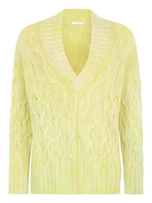 Malo Cable-knit V-neck Sweater - Yellow