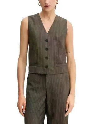 Miss Sixty Button Pinstripe Sleeveless Tank Top - Brown