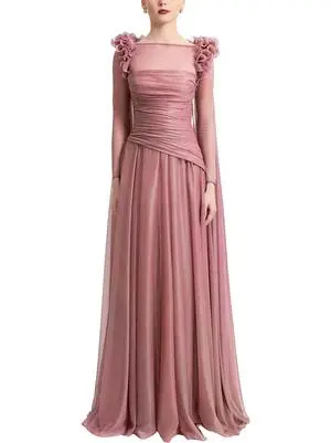 GEMY MAALOUF Detachable-cape Ruffled Gown - Pink