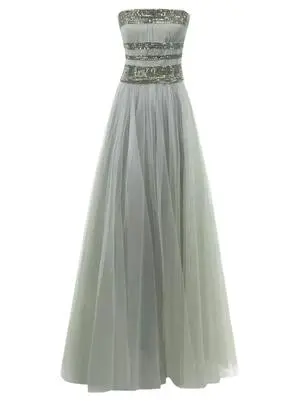 GEMY MAALOUF Embellished Corset Tulle Gown - Grey