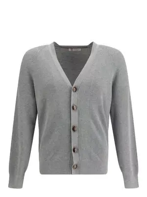 Brunello Cucinelli V-neck Ribbed Knit Cardigan - Grey