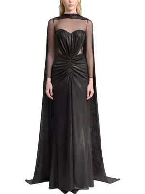 GEMY MAALOUF Cape-overlay Maxi Dress - Black