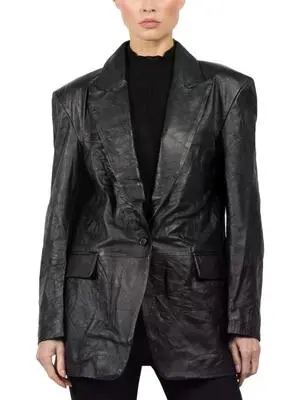 Isabel Benenato Textured Single-breasted Leather Blazer - Black