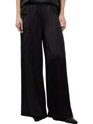 ANY PLACE Satin Palazzo Pants - Black