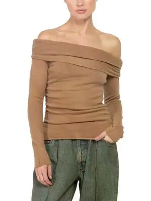 THE SEI Off-shoulder Long-sleeve Top - Brown