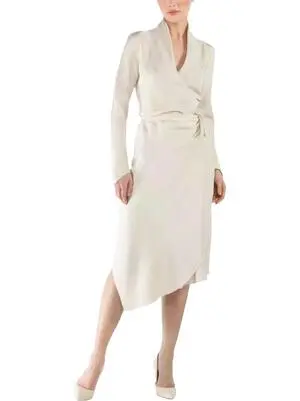 PETER COHEN Victor Long-sleeve Wrap Midi Dress - Neutrals