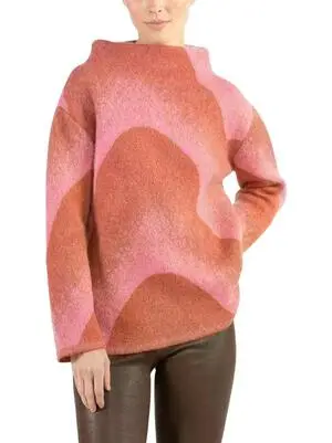 ODEEH Pattern High-neck Sweater - Pink