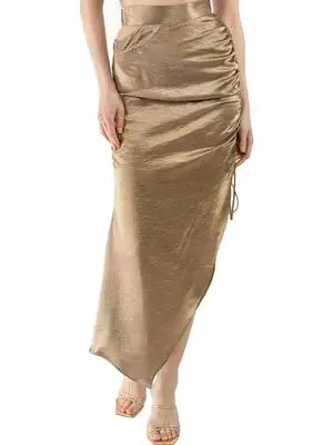 JBQ Riva Ruched Slit Skirt - Gold