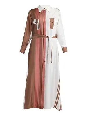 Kiton Striped Silk Belted Maxi Shirtdress - Multicolor