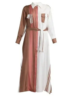 Kiton Striped Silk Belted Maxi Shirtdress - Multicolor