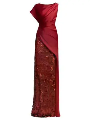 GEMY MAALOUF Sequined Draped Gown - Red