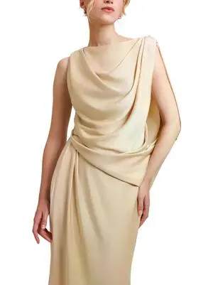 GEMY MAALOUF Asymmetrical Draped Maxi Dress - Neutrals