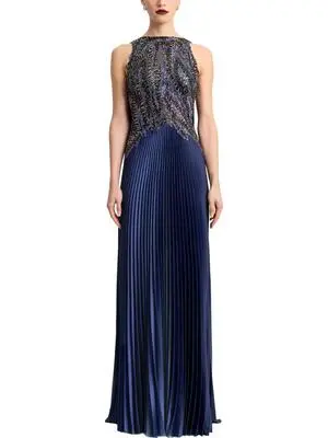GEMY MAALOUF Plissé Embellished Gown - Blue