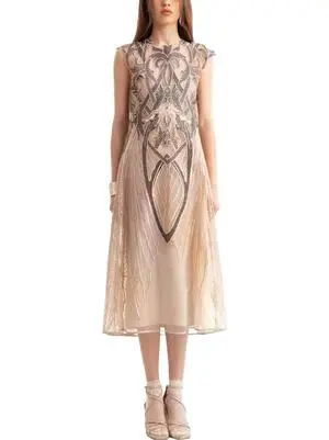 GEMY MAALOUF Embroidery-detailed Midi Dress - Pink