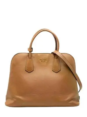 Prada Saffiano Cuir Dome Bag Satchel - Brown