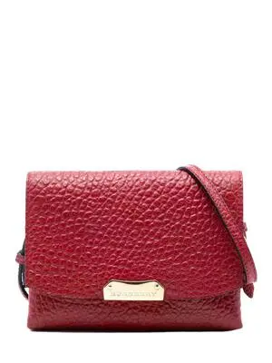 Burberry Embossed Grained Leather Langley Crossbody Bag - Red
