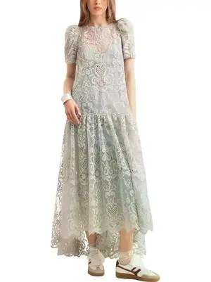GEMY MAALOUF Embroidered Midi Dress - Grey