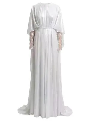 GEMY MAALOUF Embellished-sleeve Maxi Dress - Silver