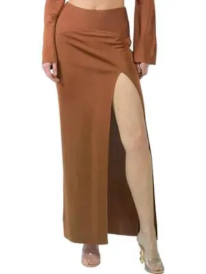 LA GALPA Slit-detail Maxi Skirt - Brown