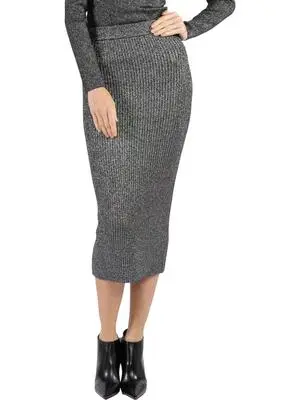 Michael Kors Ribbed Knit Midi Skirt - Grey