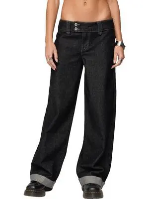 EDIKTED Low Rise Straight Leg Jeans - Midnight Black