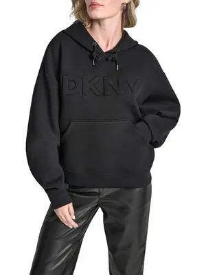Dkny Embossed Logo Scuba Knit Hoodie - Black