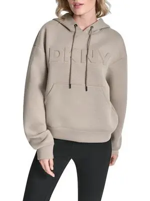 Dkny Embossed Logo Scuba Knit Hoodie - Tan Heather