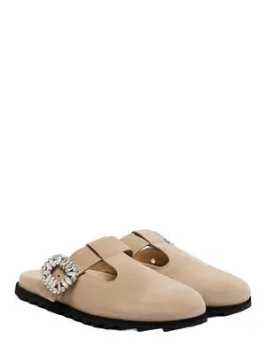 ROGER VIVIER Slidy Viv' Embellished Suede Mules - Beige