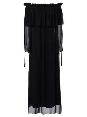 Nina Ricci Gathered Sheer Silk Maxi Dress - Black