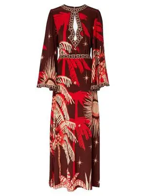 Johanna Ortiz Printed Silk Maxi Dress - Brown