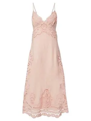 Farm Rio Embroidered Linen Slip Dress - Pink