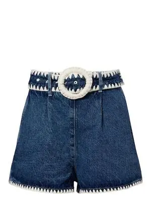 Farm Rio Crochet-trimmed Denim Shorts - Blue