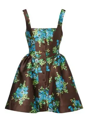 ALEMAIS Floral Peplum Satin Minidress - Brown