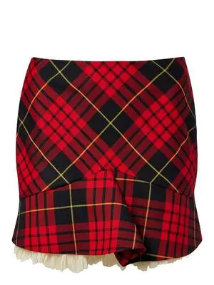 Alexander McQueen Tartan Ruffled Miniskirt - Red