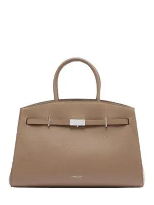 DEMELLIER Hudson Midi Leather Top-Handle Bag Beige