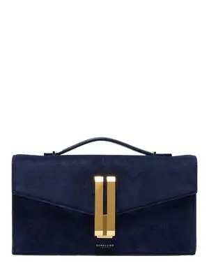 DEMELLIER Vancouver Leather-trimmed Suede Clutch - Blue