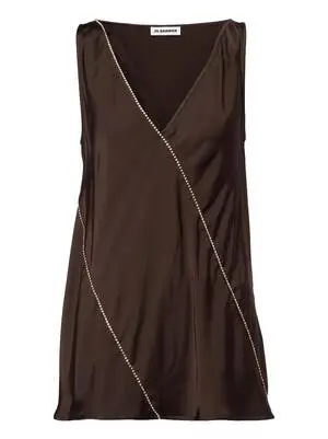 JIL SANDER Embellished Satin Top - Brown