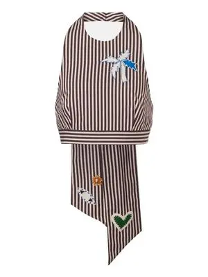 ALEMAIS Alémais Sirocco Embroidered Striped Cotton Crop Top - Brown