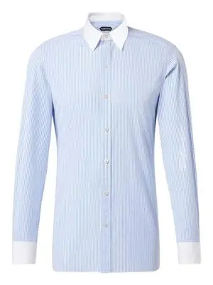 TOM FORD Striped Cotton Poplin Shirt - Blue